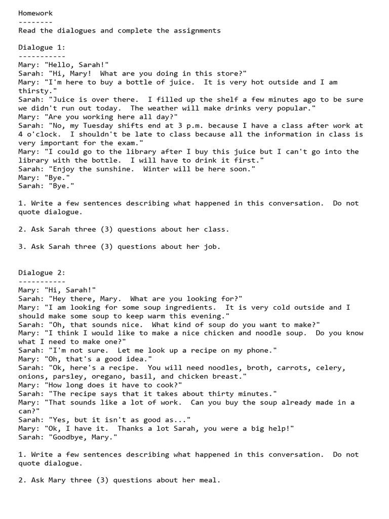 Homework_Dialogue Compression 2 | PDF | Verb | Sentence (Linguistics)