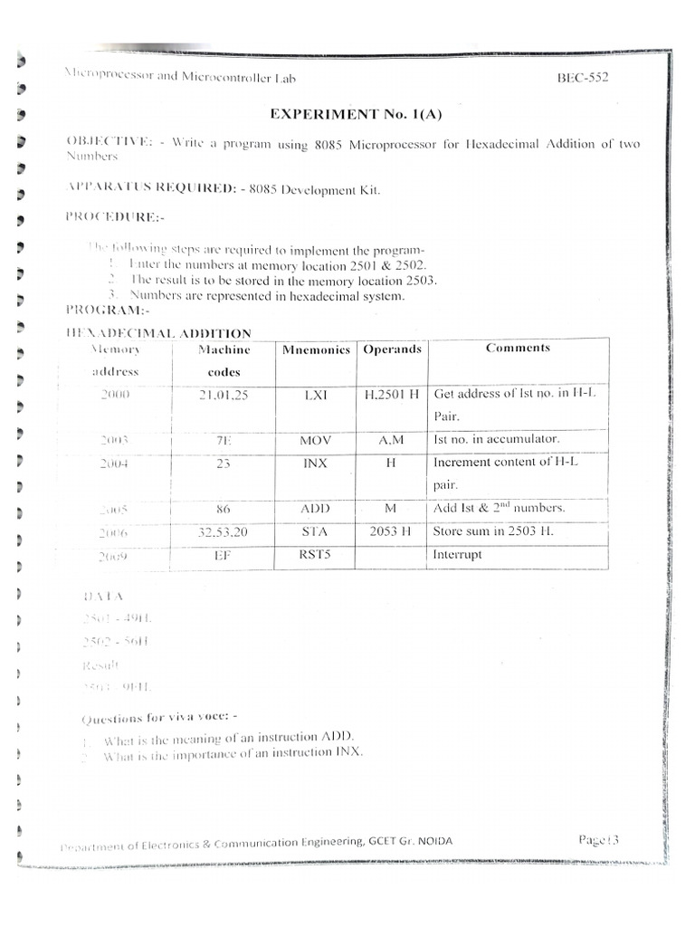 MP-MC LAB MANUAL | PDF