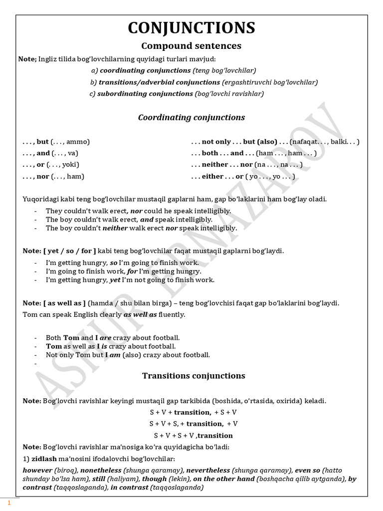 CONJUCTIONS HANDOUT | PDF | Linguistic Morphology | Semantic Units