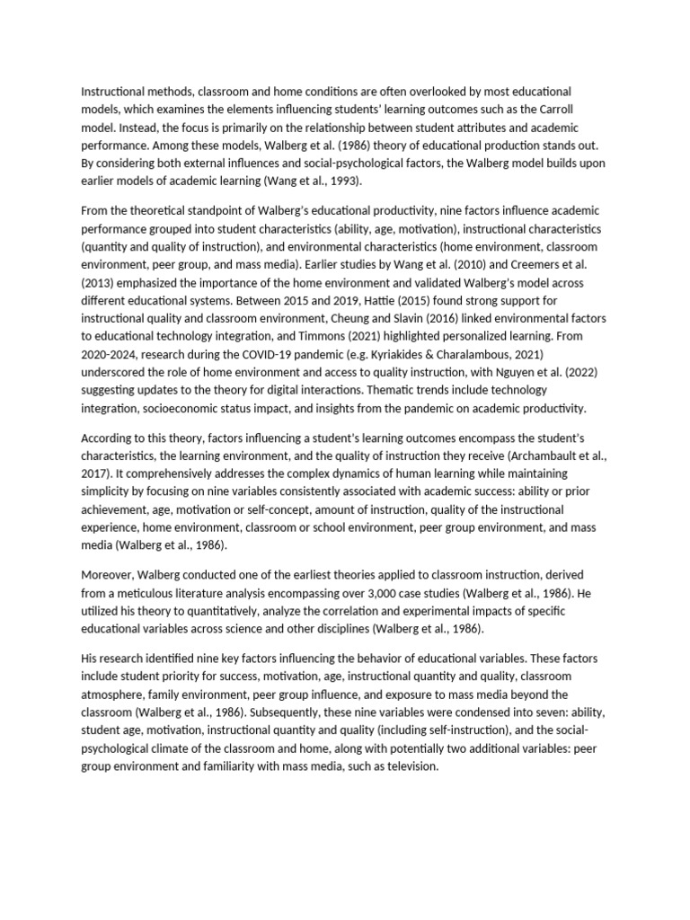 Walberg's Educational Productivity Theory | PDF | Motivation | Motivational