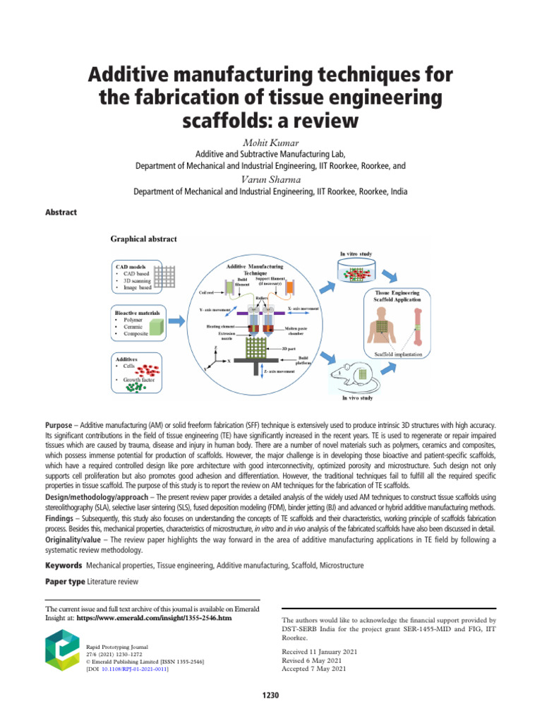 Additive Manufacturing Techniques For | PDF | Tissue Engineering | 3 D ...