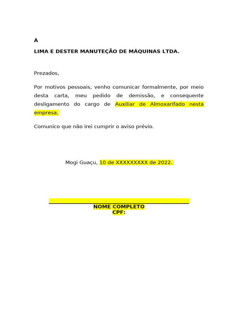 Modelo Pedido Demissao - Pelo Func | PDF