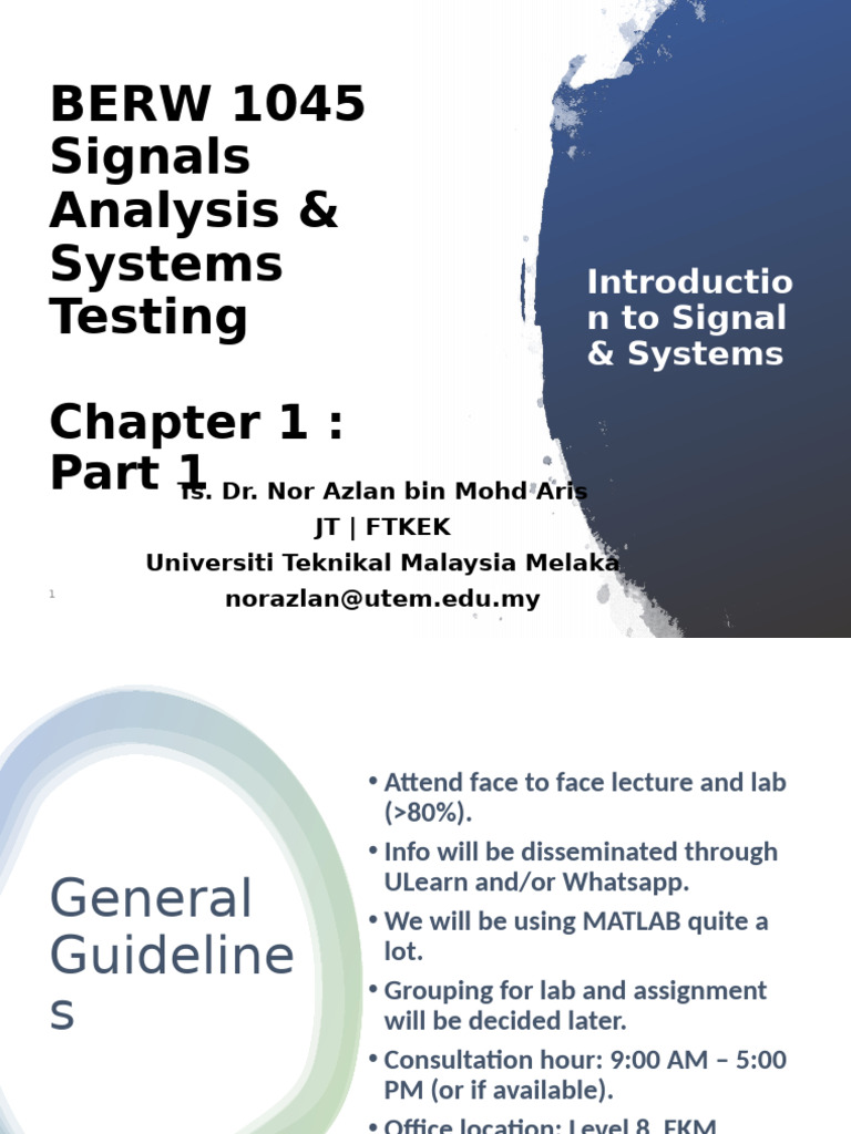 01 CH1 Part1 Introduction To Signals and Systems Azlan | PDF | Discrete Time And Continuous Time ...