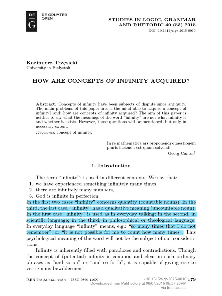 Acquiring Concepts of Infinity | PDF | Mathematical Logic | Concept