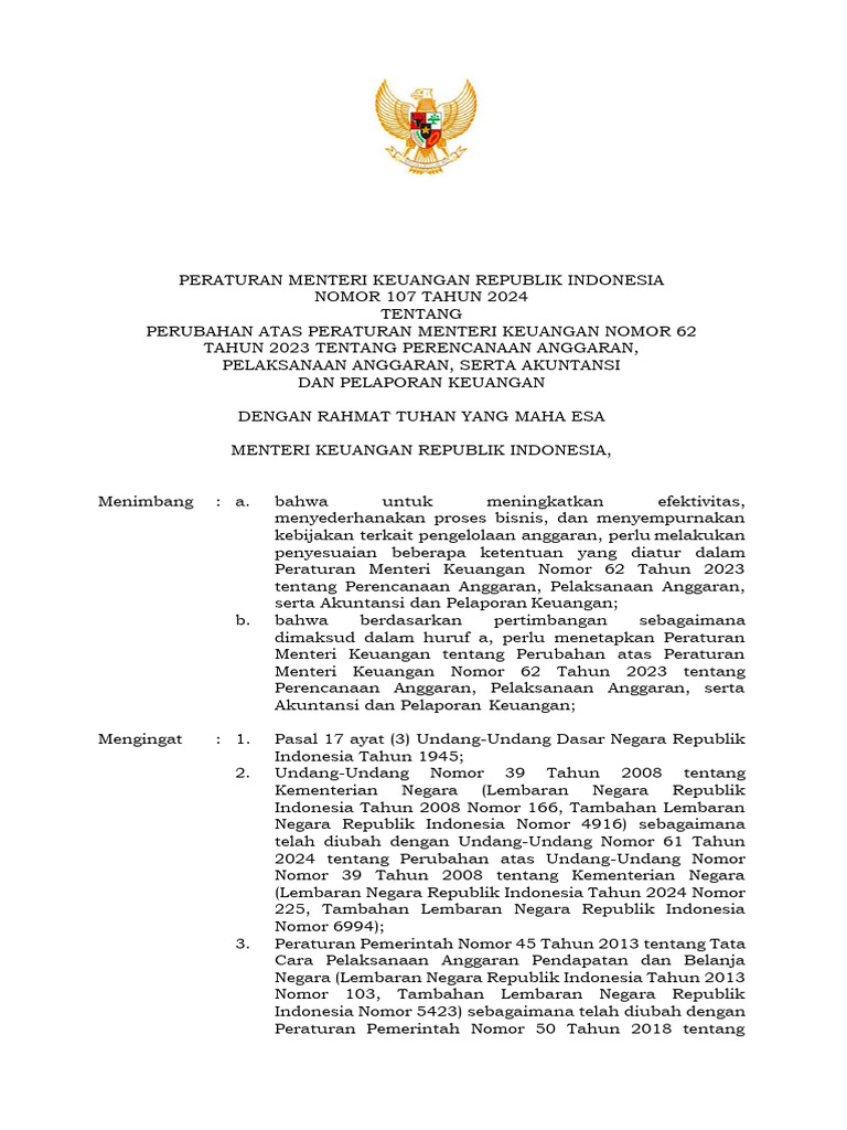 PMK 107 - 2024 - Perubahan Atas PMK 62 | PDF