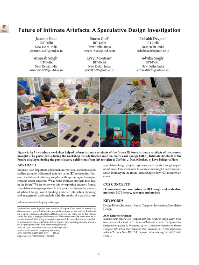 Future of Intimate Artefacts - A Speculative Design Investigation | PDF ...