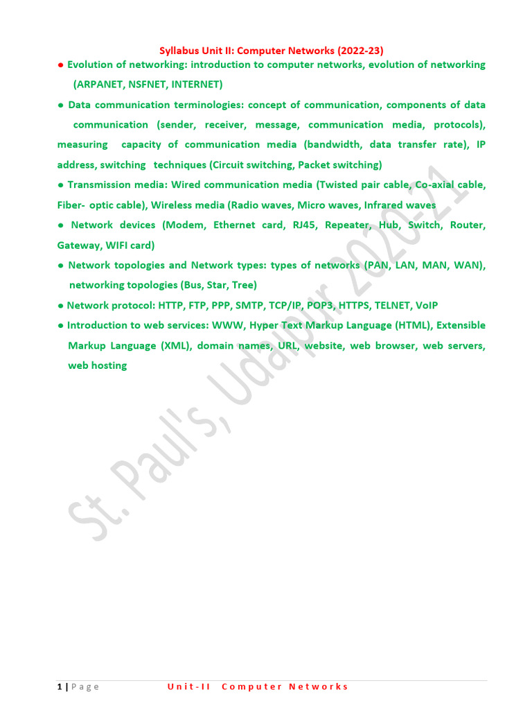 Computer Networks and Internet Concepts Notes Only for 2023-24 | PDF ...