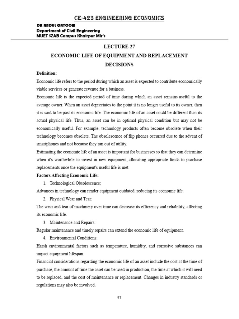 Lec 27 - Economic Life of Equipment | PDF | Cost–Benefit Analysis | Risk