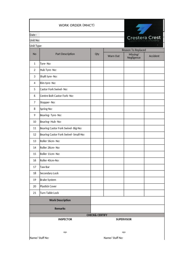 Work Order for Equipment Maintenance | PDF