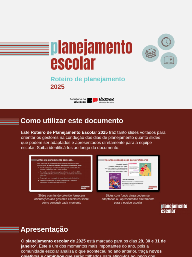 Roteiro de Planejamento Escolar 2025 | PDF | Pedagogia | Planejamento
