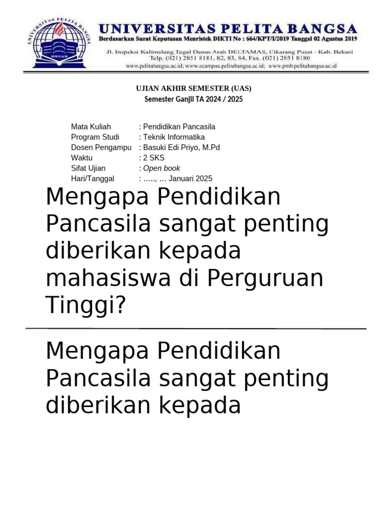 Soal Pancasila Uas 2024-2025 | PDF