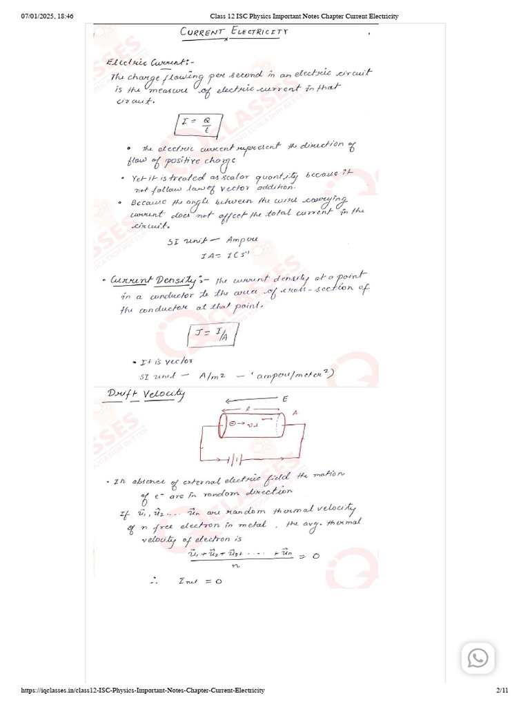 Current Electricity Notes | PDF | Physics | Physical Sciences