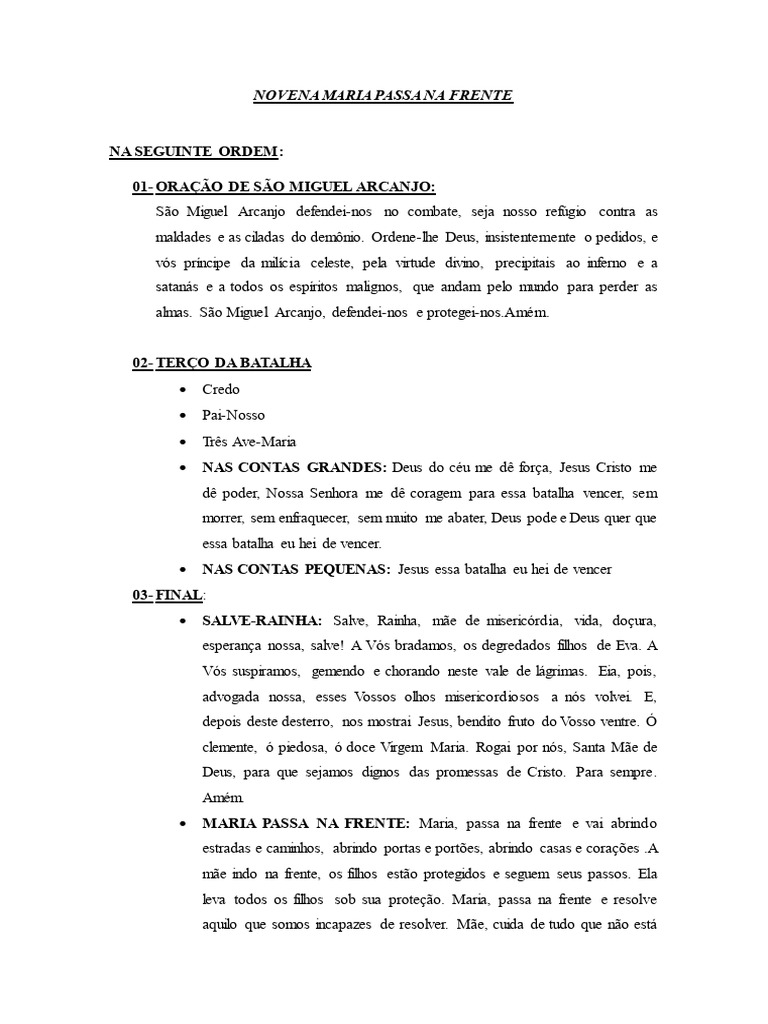 Novena Maria Passa na Frente | PDF | Maria, mãe de Jesus | Miguel (Arcanjo)