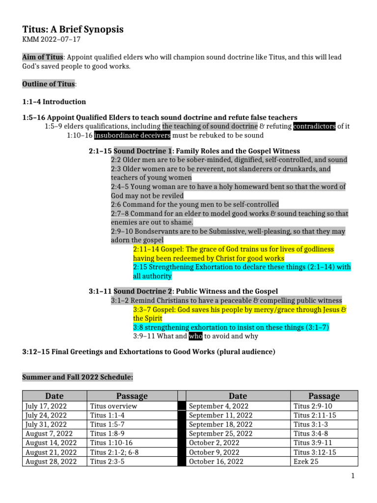Titus - Introductory Handout | PDF | Elder (Christianity) | Paul The ...
