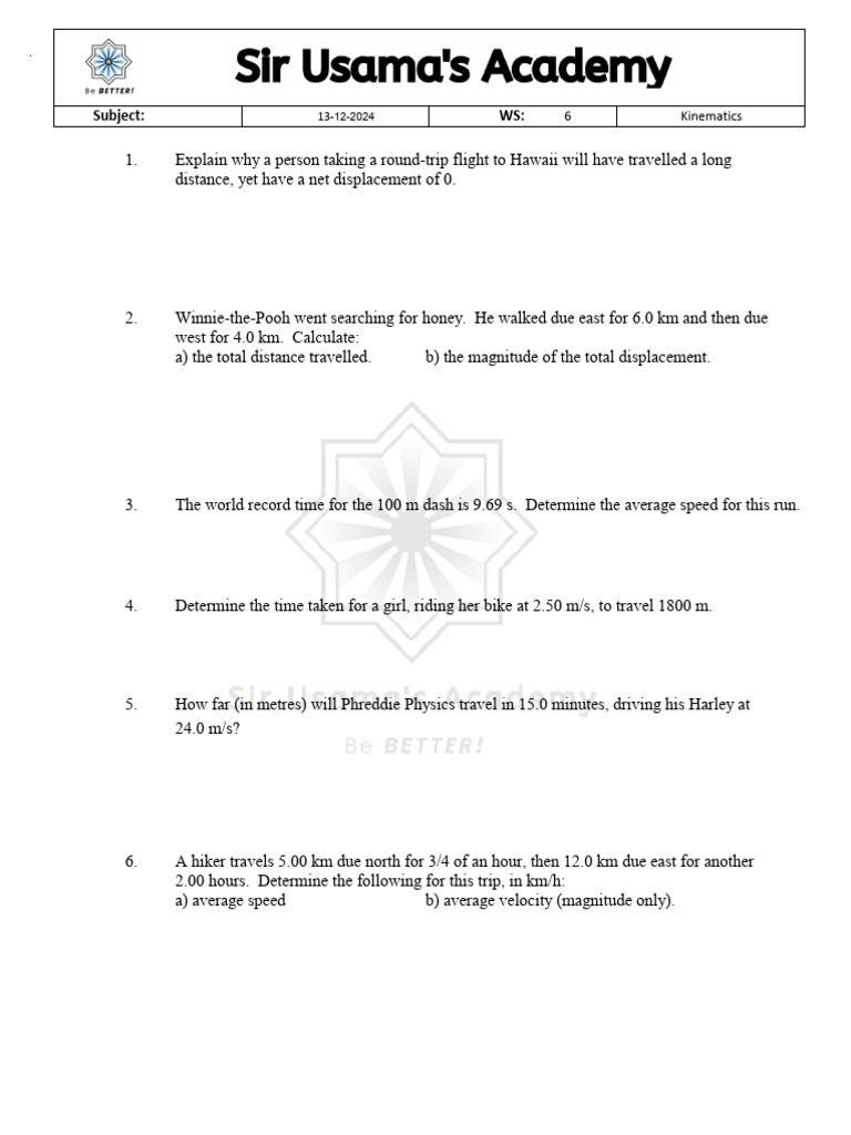 Kinematics Problems and Solutions | PDF | Speed | Velocity
