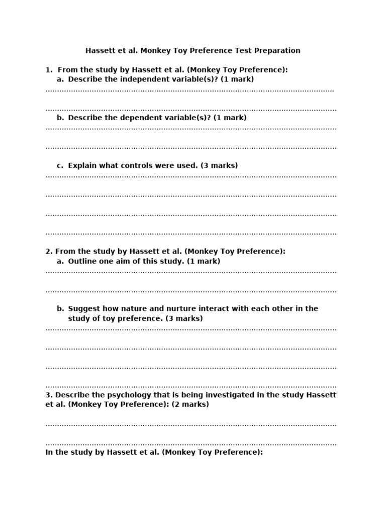 Monkey Toy Preference Study Analysis | PDF | Psychology | Methodology