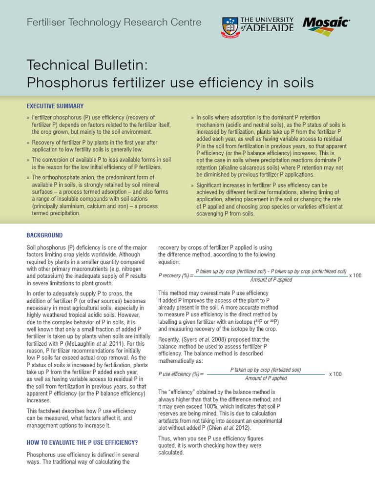Factsheet Phosphorus Fertilizer Use Efficiency in Soils | PDF | Soil | Fertilizer