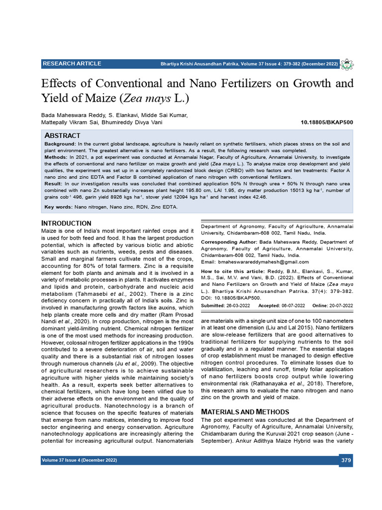 Effects of Conventional and Nano Fertilizers On Growth and | PDF | Fertilizer | Agriculture
