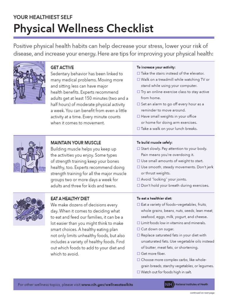 Physical Wellness Checklist Guide | PDF | Healthy Diet | Foods