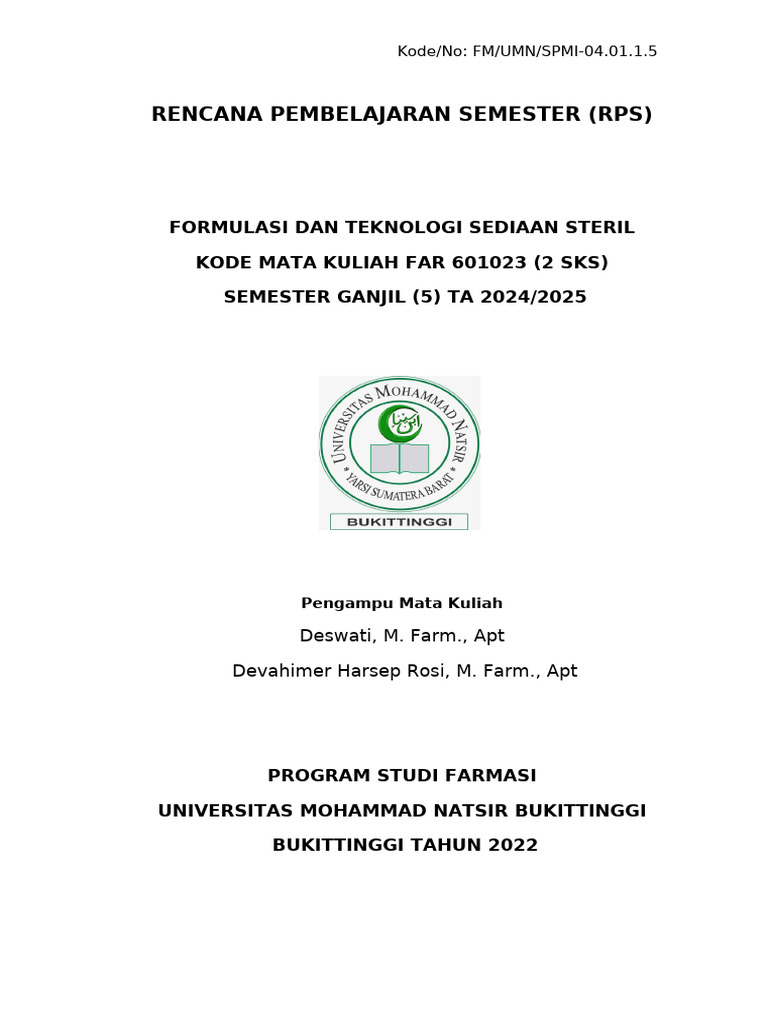 RPS Formulasi Sediaan Steril | PDF