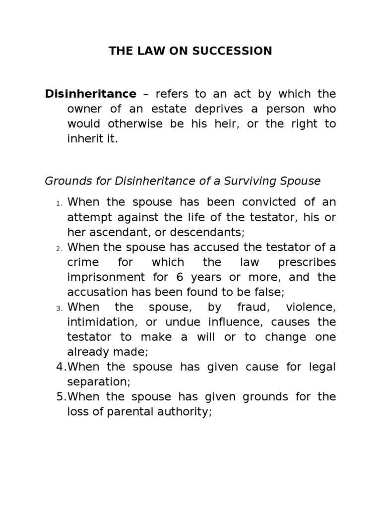 The Law On Succession: Grounds For Disinheritance of A Surviving Spouse ...