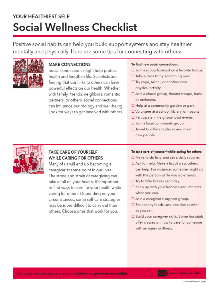 Social wellness checklist | PDF | Caregiver | Habits