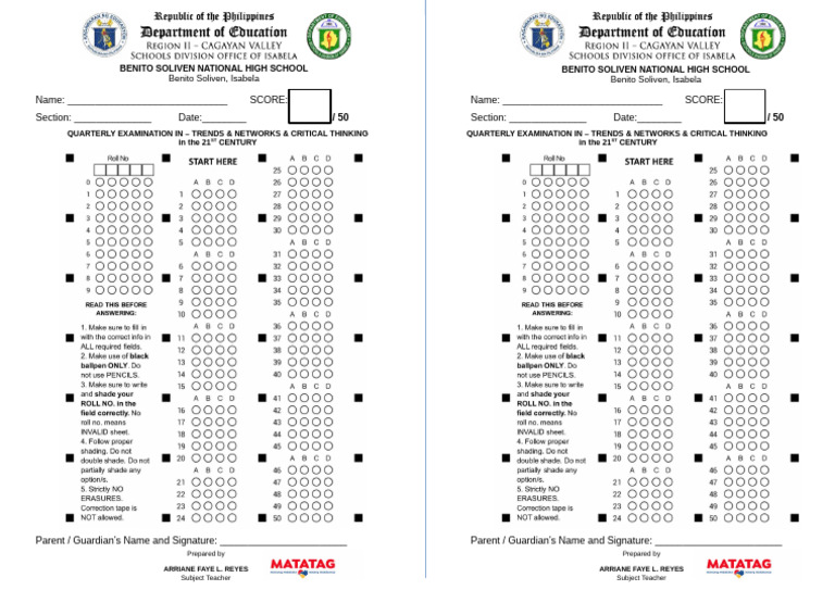Exam Sheet | PDF