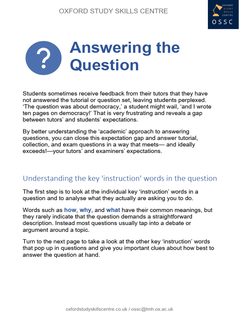 IMP - RESOURCE - Answering The Question | PDF | Question | Study Skills