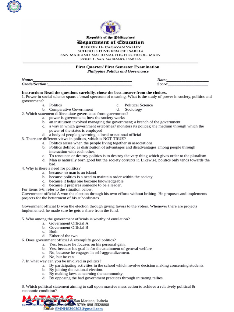 PPG 1st Quarter 1st Sem SY 22-23 | PDF | Liberalism | Philippines