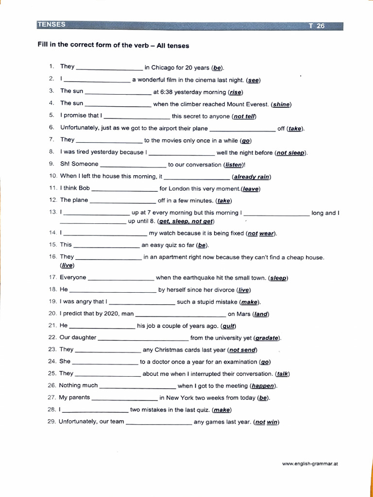 Ficha 2 - Tense Revision (All Tenses) | PDF