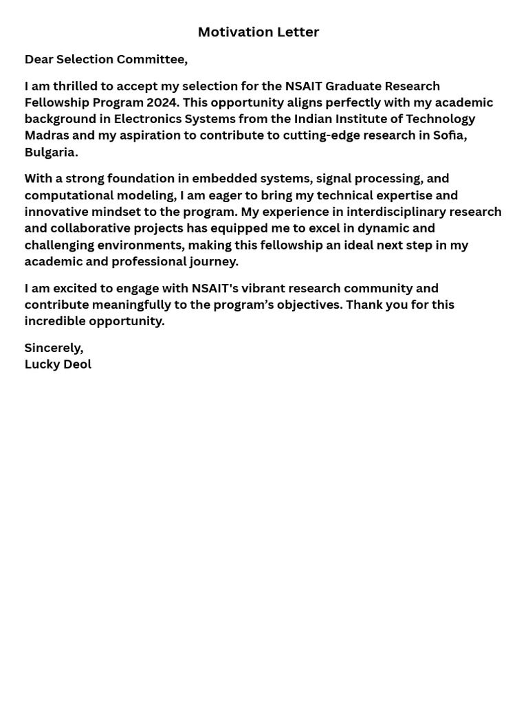 Motivation Letter | PDF