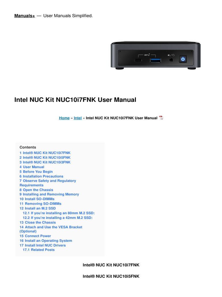 Intel Nuc Kit Nuc10i7fnk Manual | PDF | Electrical Connector | Solid ...