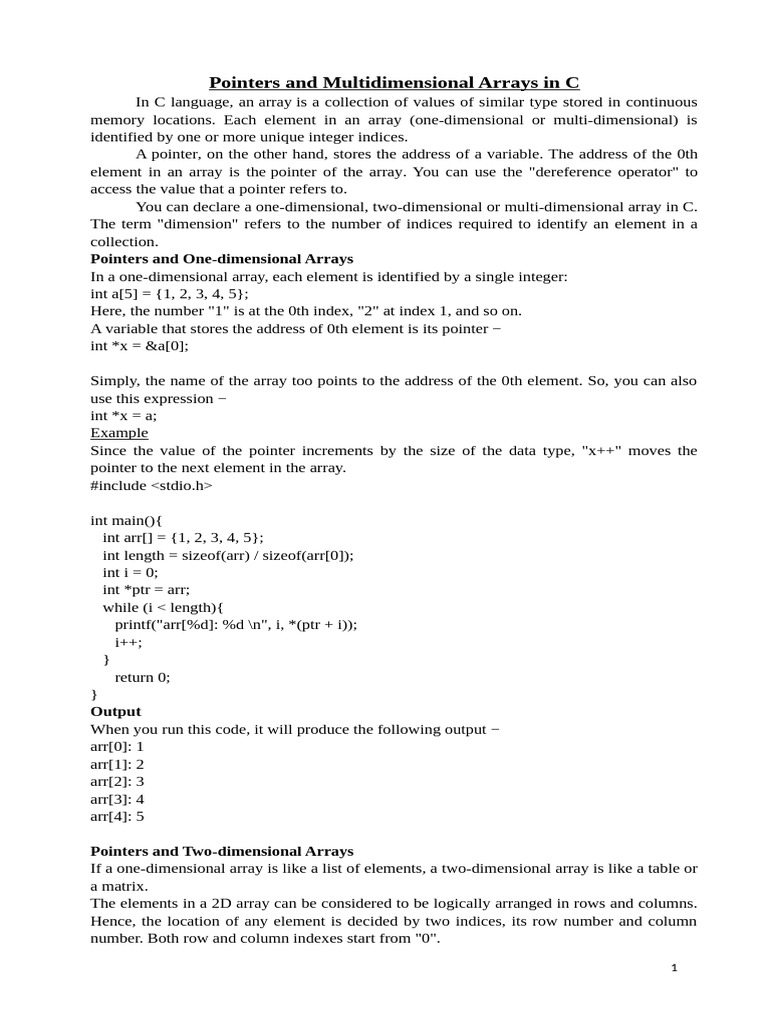 C Pointers and Multidimensional Arrays | PDF | Pointer (Computer ...
