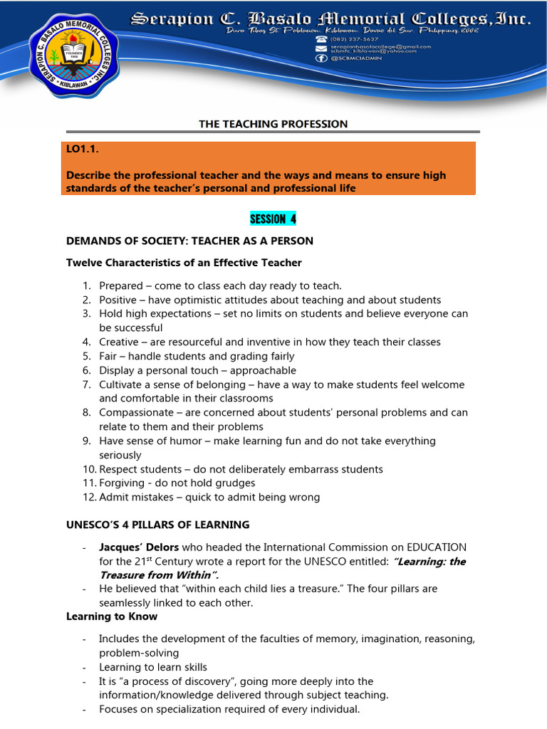 IC 401 Handout 4 | PDF | Learning | Teachers