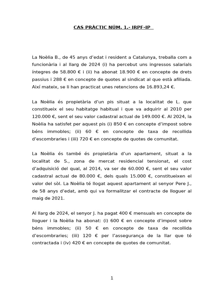 Cas Pràctic Núm. 1. - Irpf | PDF