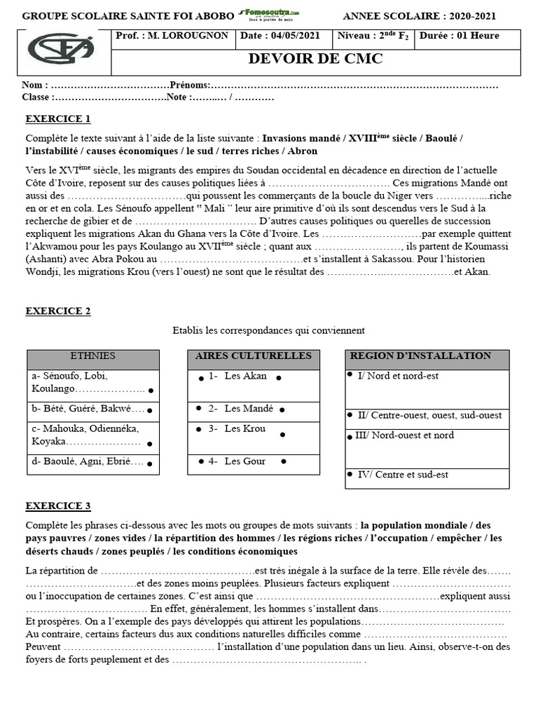 Devoir H.G 2nde F2 | PDF