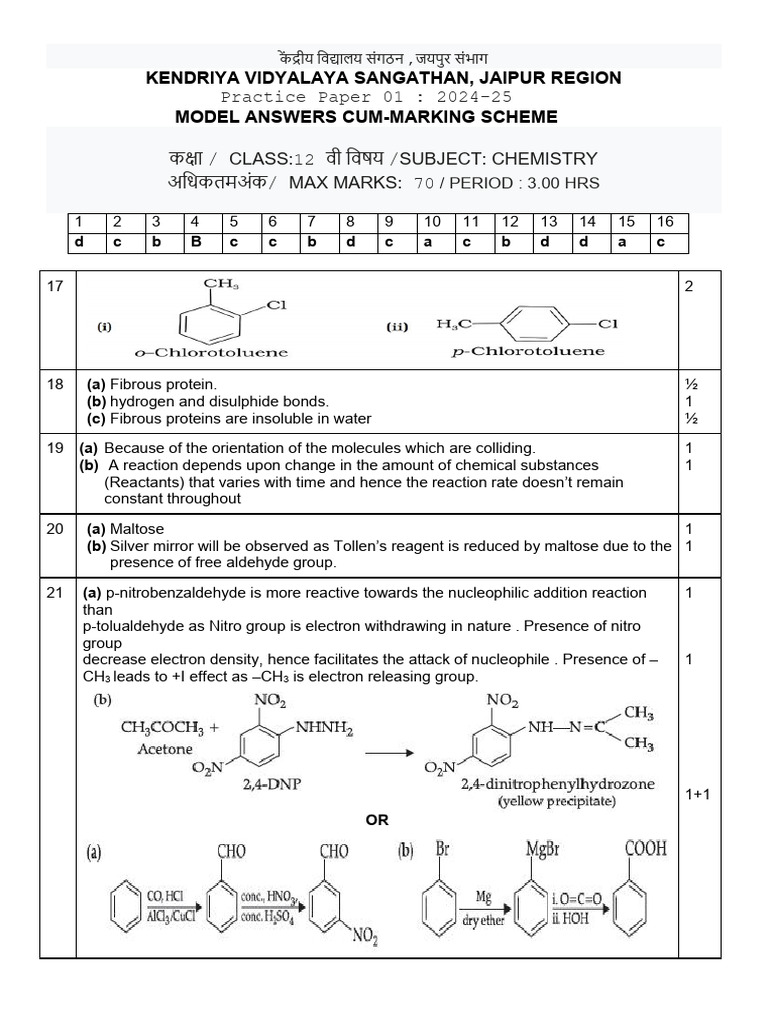 Set 1 MS PP Chemistry Class Xii | PDF | Chemical Reactions | Chemistry