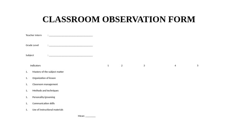 Class Observation Form | PDF