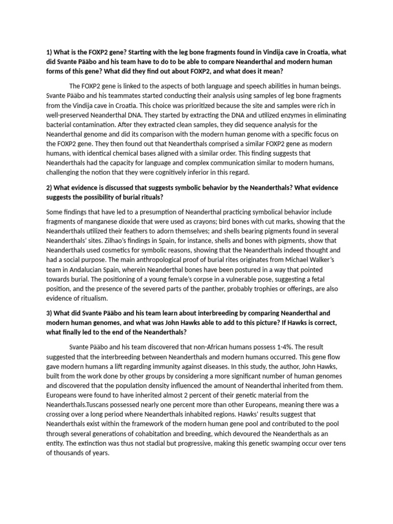 Assignment For Nova Decoding Neanderthals | PDF | Neanderthal | Genetics