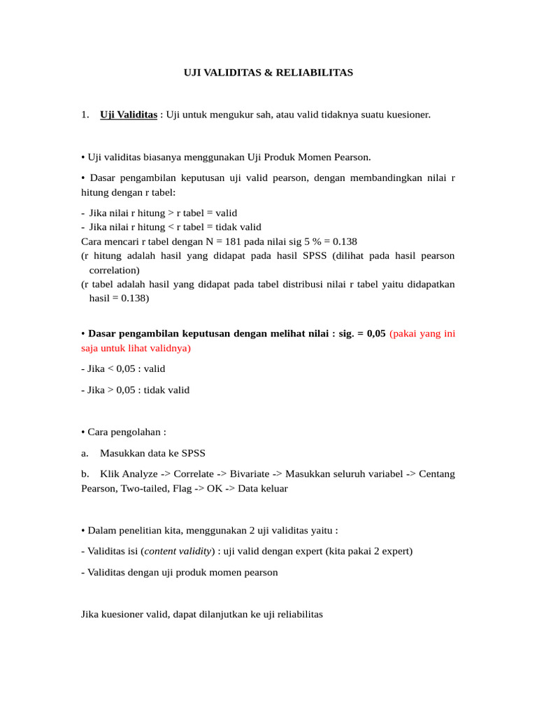 Uji Validitas Dan Reliabilitas | PDF