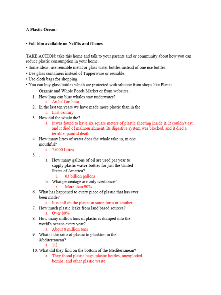 A Plastic Ocean Questions PDF | PDF | Plastic