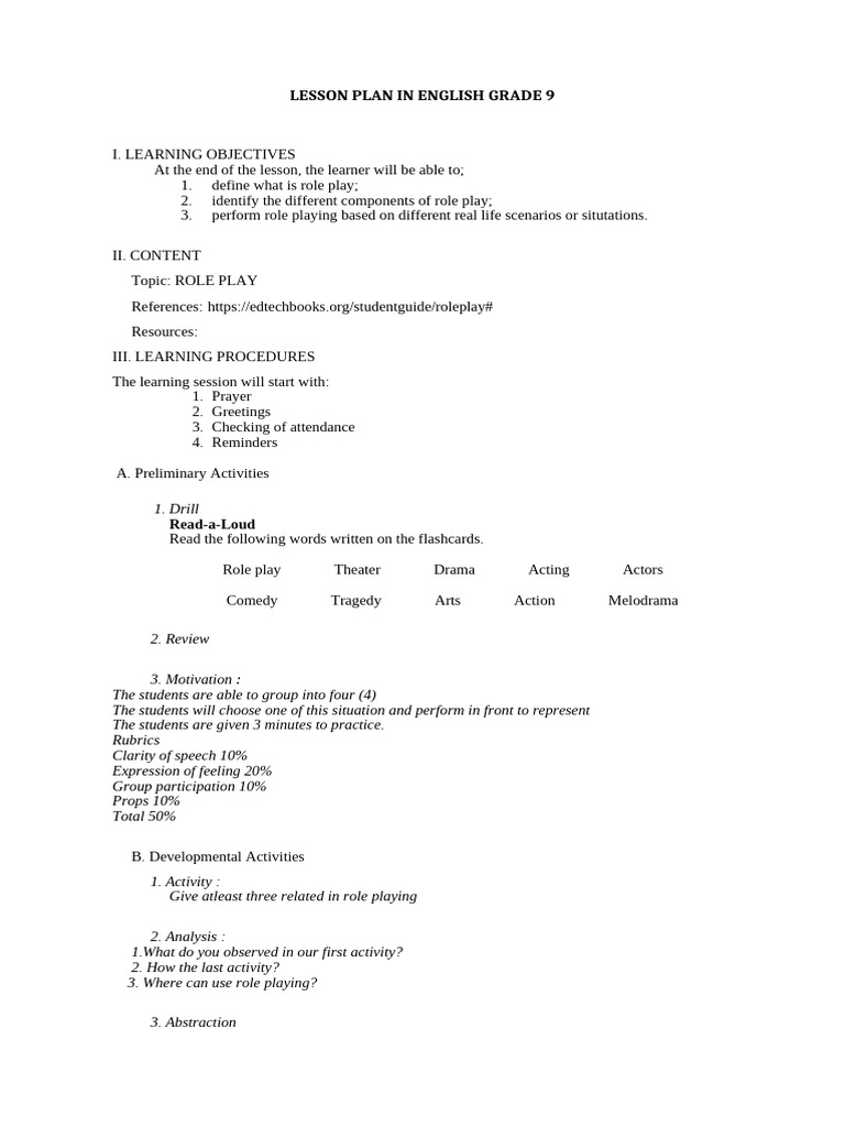 LESSON-PLAN-IN-ENGLISH-GRADE-9 | PDF | Learning | Lesson Plan
