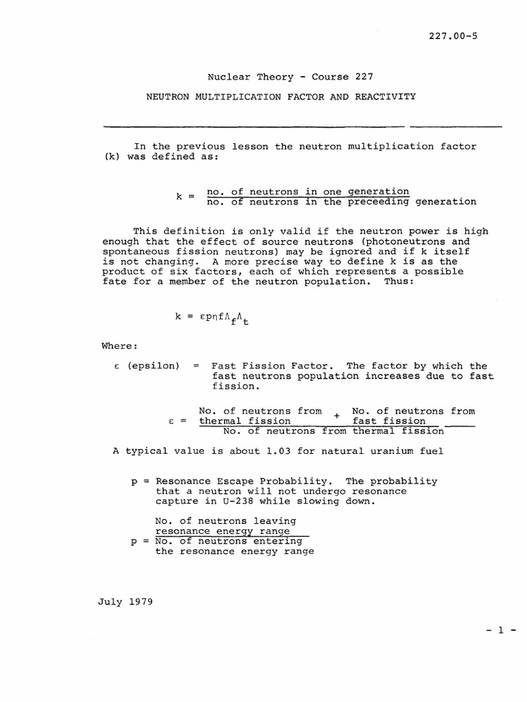 Neutron Multiplication Factor Explained | PDF | Nuclear Fission ...