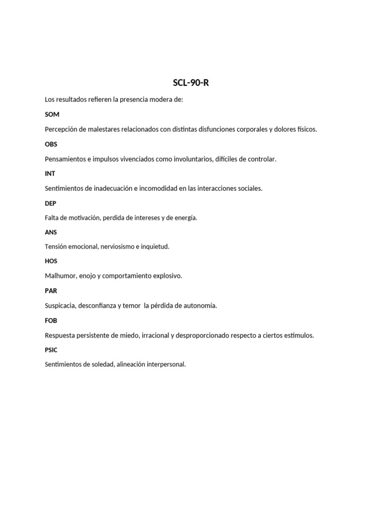 SCL-90-R Interpretacion - Resumen | PDF