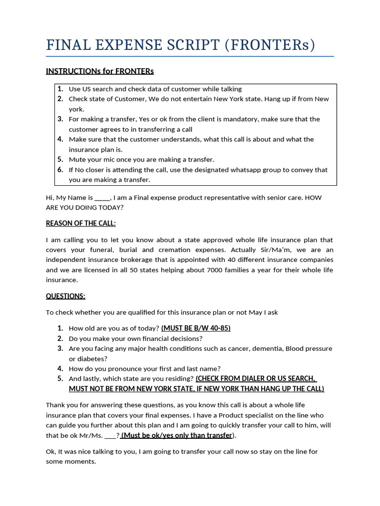 Draft-Final Expense Script + Rebuttals (Arsalan) | PDF | Life Insurance | Insurance
