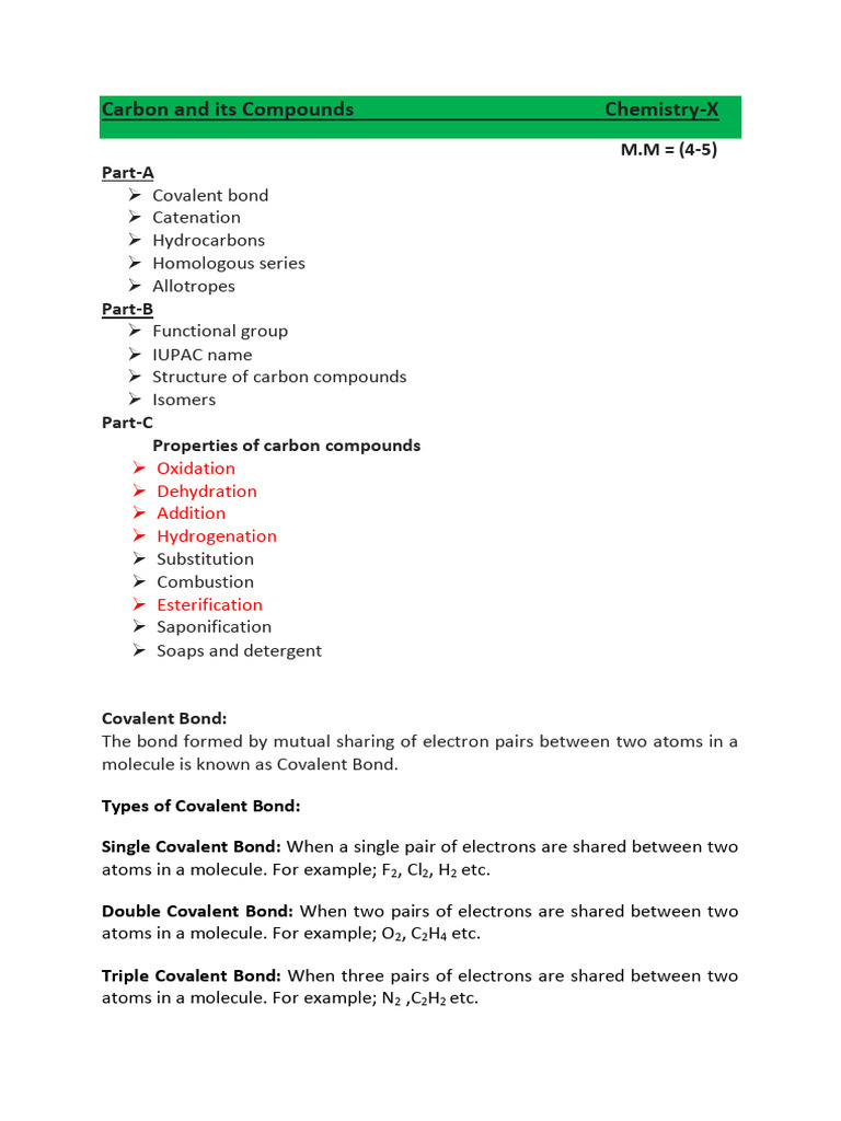 Notes, Carbon Compounds X-Chem | PDF | Ethanol | Acetic Acid