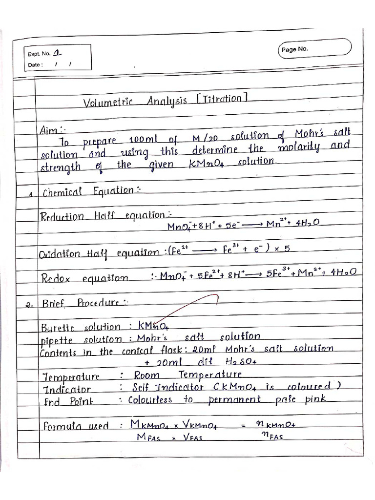 Volumetric Analysis Class 12 Chem | PDF