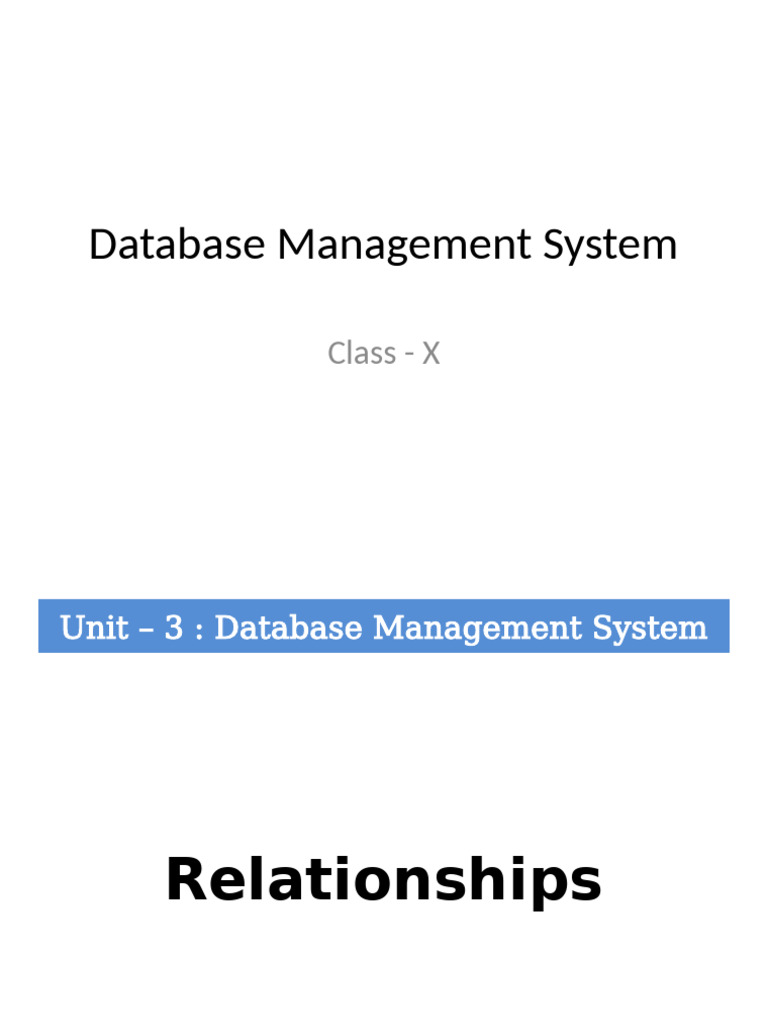 Class X CH - 10 DBMS (Relationship) | PDF