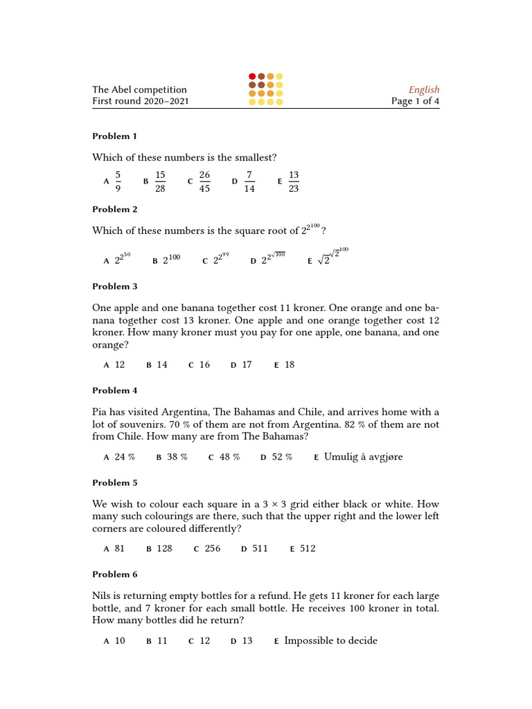 Abel Competition 2020-2021 Problems | PDF | Area | Triangle