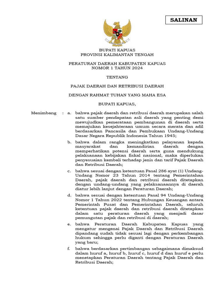 Perda Nomor 1 Tahun 2024 | PDF